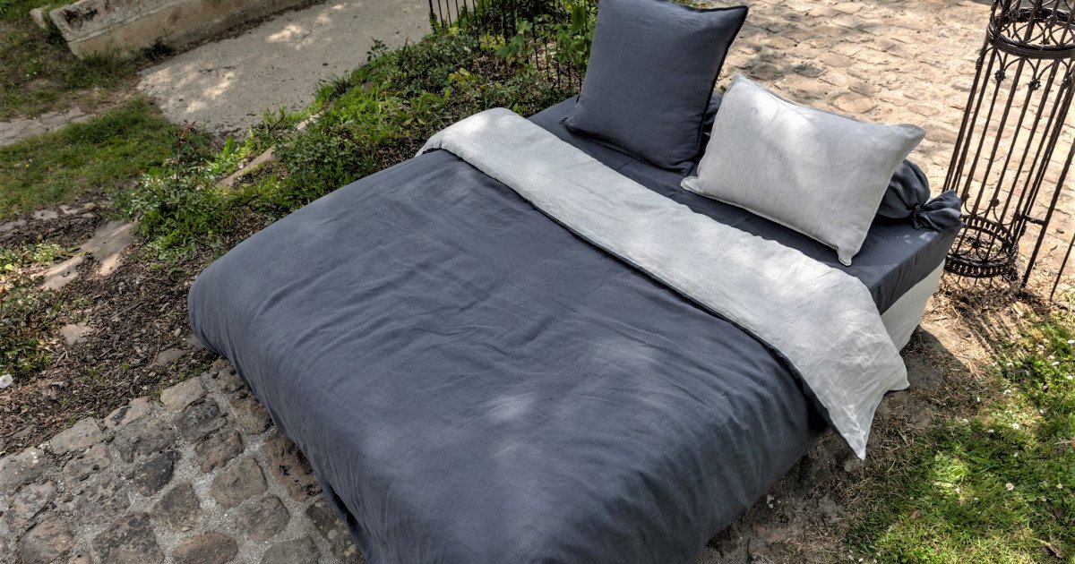 Housse de Couette en Lin Lavé Gris Silex Bicolore | Embrin