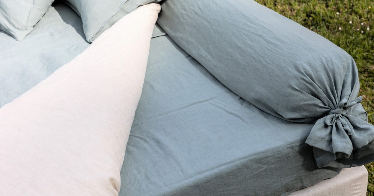 Drap Housse en Lin Lavé Vert Céladon