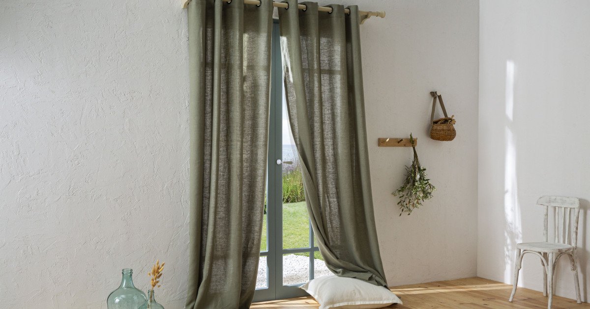 Rideau en lin lavé Vert Lichen | Embrin