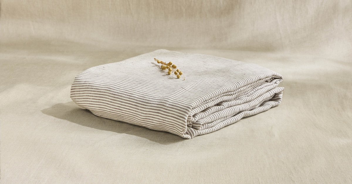 Drap Plat en Lin Lavé Rayure Prune | Embrin