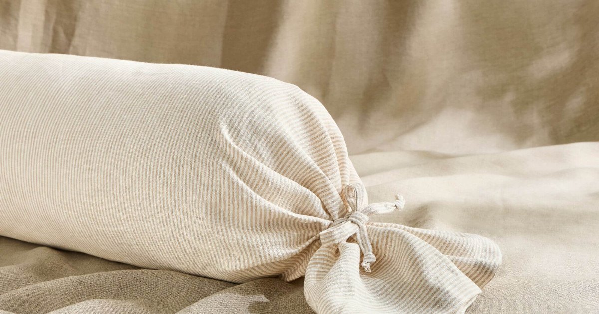 Taie de Traversin en Lin Lavé Rayure Naturel | Embrin