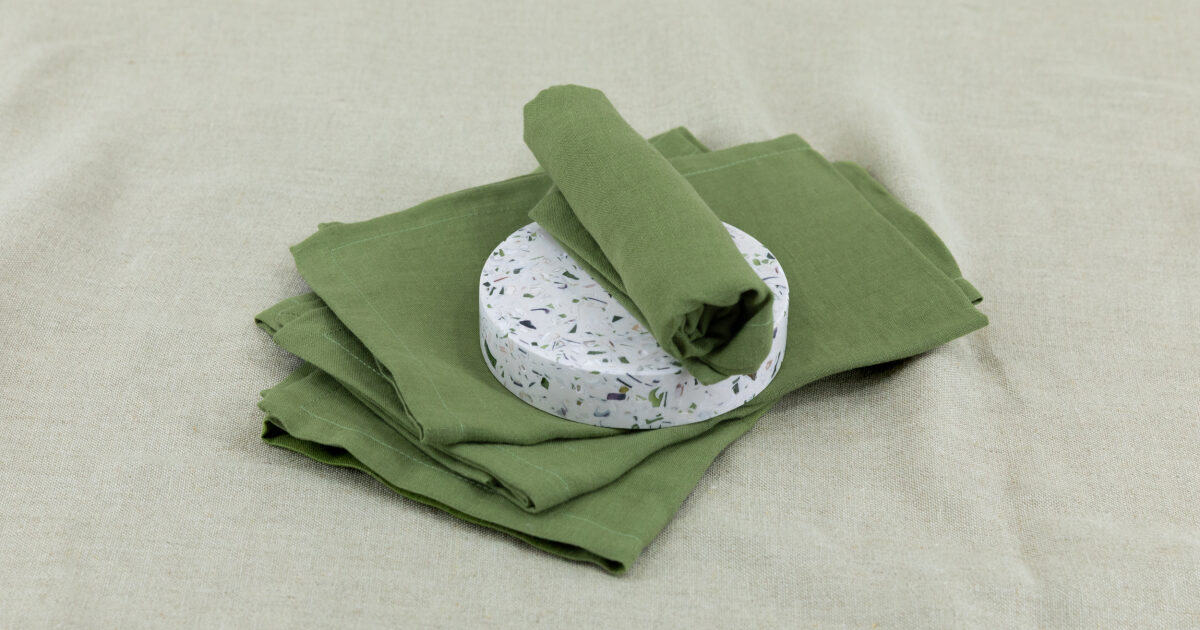 Serviettes de table en lin lavé Vert Olive (lot de 4)